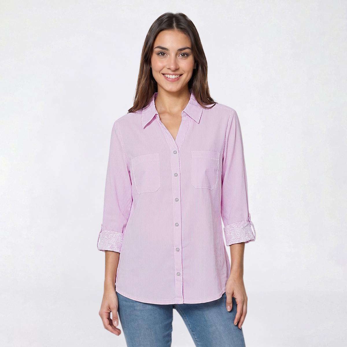 Click here for Womens Emily Daniels 3/4 Roll Tab Sleeve Stripe Bu... prices